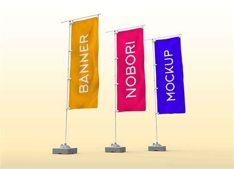 Free Nobori Flag Pole Hanging Banner Mockup PSD Good Mockups