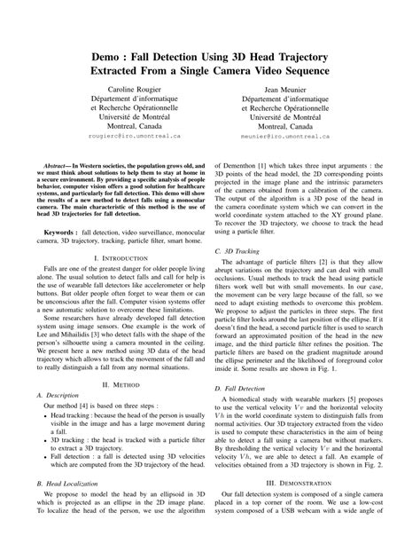 Pdf Demo Fall Detection Using 3d Head Trajectory Extracted From A
