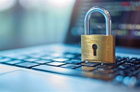 Golden Padlock On Laptop Keyboard Data Protection Internet Social Security Privacy Concept