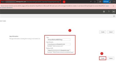 create amazon bedrock kb with sharepoint app only auth