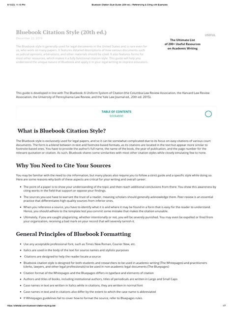 Bluebook Citation Style Guide 20th Ed Referencing And Citing With