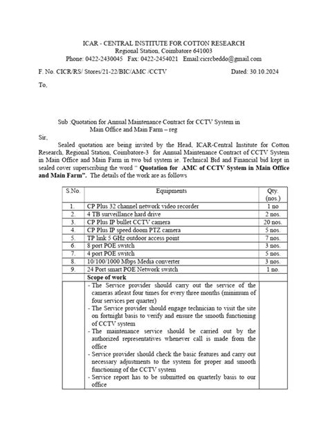 Quotation For Amc For Cctv System In Mainoffice And Main Farm Pdf
