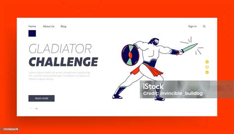 콜로세움 아레나 랜딩 페이지 템플릿에서 검투사 들고 방패와 칼 싸움 스파르타 남성 캐릭터 군단 병사 로마 전사 고대 역사 또는