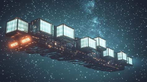 Futuristic Cargo Freighter Drifting Through Starry Night Sky In