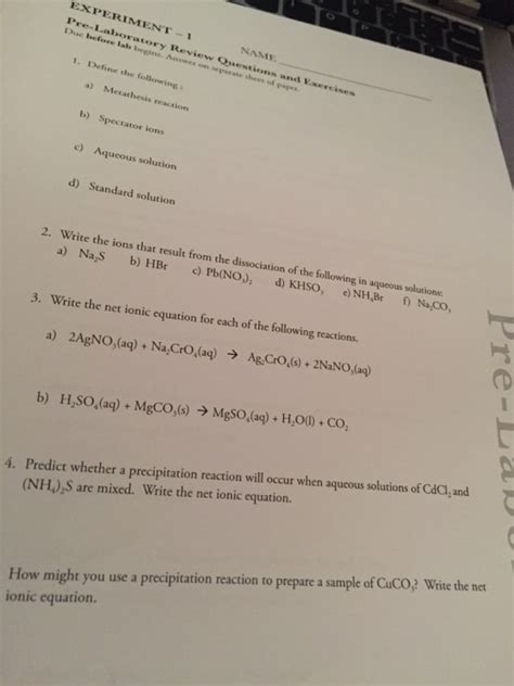 Solved EXPERIMENT 1 Pre Laboratory Review Questions And Chegg Com