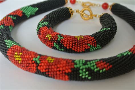 Bead Crochet Necklace Bracelet Jewelry Set Night Etsy