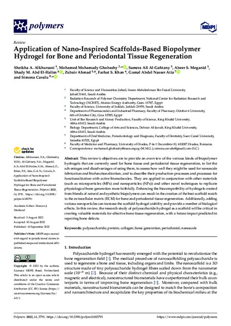 Pdf Application Of Nano Inspired Scaffolds Based Biopolymer Hydrogel For Bone And Periodontal