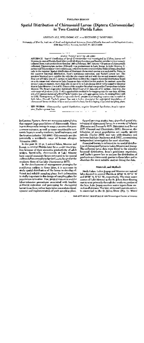 Pdf Spatial Distribution Of Chironomid Larvae Diptera Chironomidae