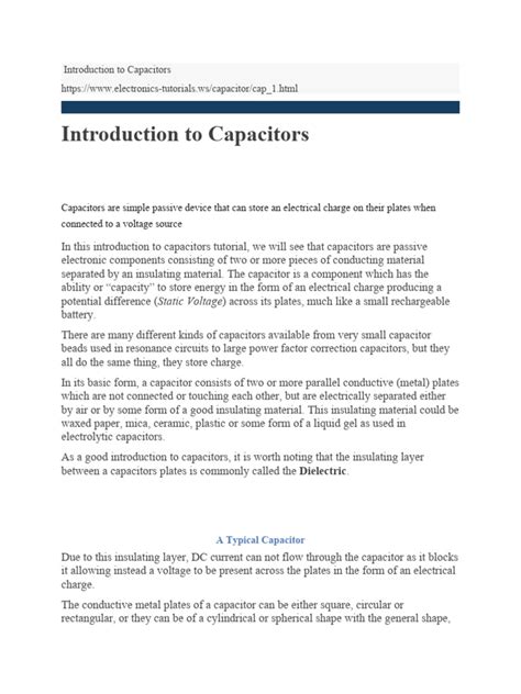 Introduction To Capacitors Pdf Capacitor Capacitance