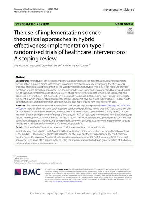 Pdf The Use Of Implementation Science Theoretical Approaches In Hybrid Effectiveness