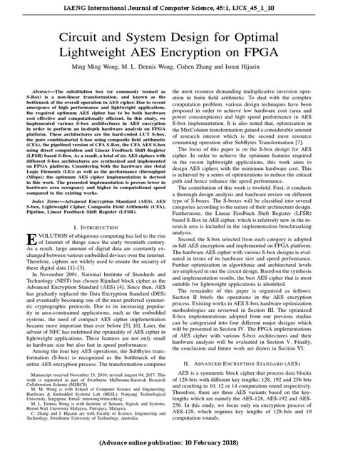 circuit and system design for optimal lightweight aes encryption on