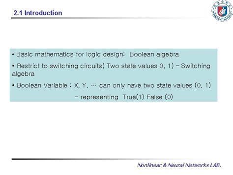 nonlinear neural networks lab chapter 2 boolean algebra
