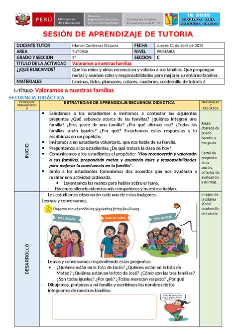 Sesion Tutoria - Valoramos a nuestras familias - SESIÓN DE APRENDIZAJE ...