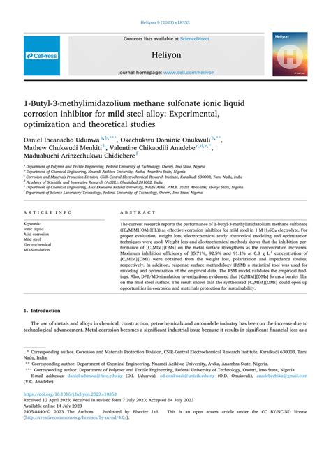 Pdf 1 Butyl 3 Methylimidazolium Methane Sulfonate Ionic Liquid