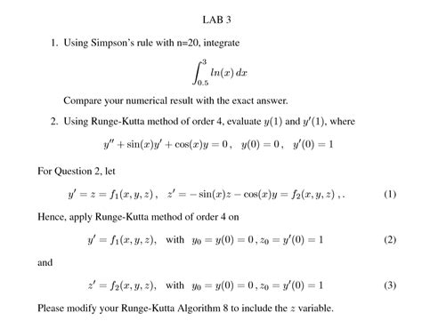 Solved Lab 3 1 Using Simpsons Rule With N20 Integrate