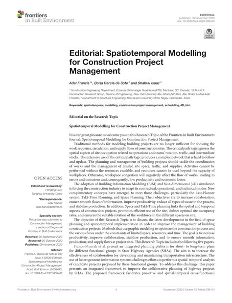 PDF Editorial Spatiotemporal Modelling For Construction Project Management