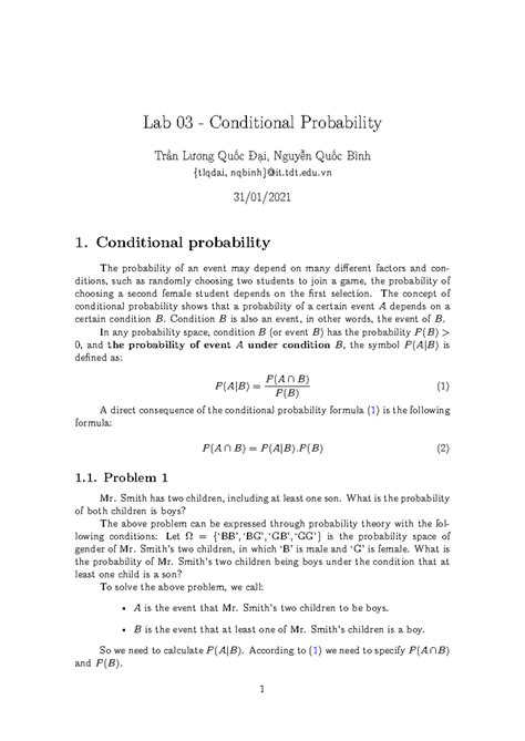 Lab 03 Conditional Probability Analysis And Problem Solving Studocu