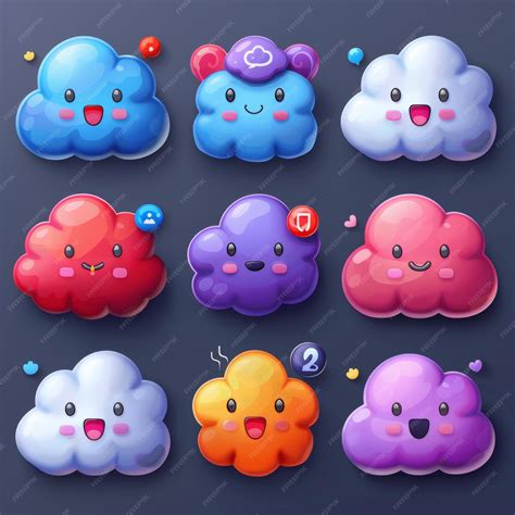 Cartoon Cloud Collection Cute Kawaii Cloud Characters Vector Illustration Premium Ai Generated