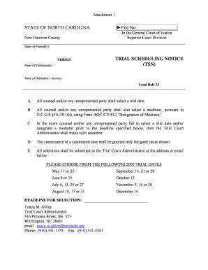 Fillable Online nccourts Trial Scheduling Notice - The North Carolina ...
