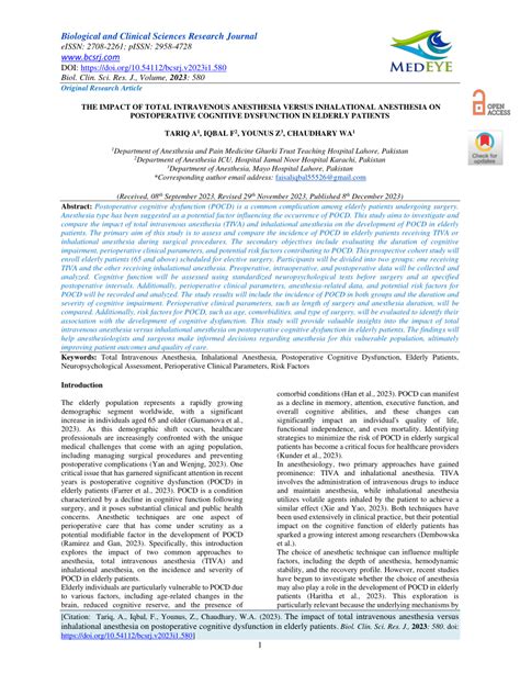 Pdf The Impact Of Total Intravenous Anesthesia Versus Inhalational Anesthesia On Postoperative