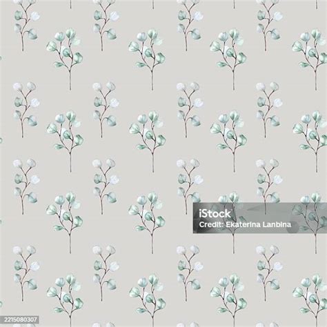 유칼립투스 나뭇 가지 수직 완벽 한 반복 반복 손 고립 스칸디나비아 스타일의 가벼운 식물 수채화 패턴입니다 섬유 에코 포장 벽지