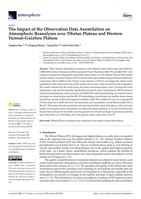 Pdf The Impact Of The Observation Data Assimilation On Atmospheric Reanalyses Over Tibetan