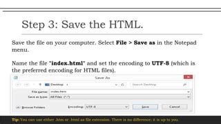 Creating Html Using Notepad Learning Material PPTX Web Design And HTML Internet