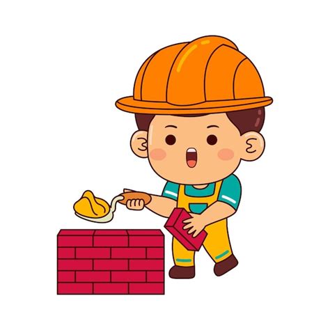 Premium Vector Cute Builder Boy Cartoon Character