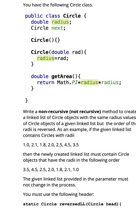 Solved You Have The Following Circle Class Public Class Chegg