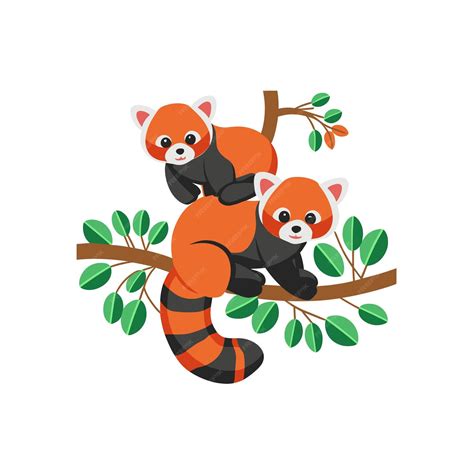 Premium Vector Red Pandas On Tree Branches