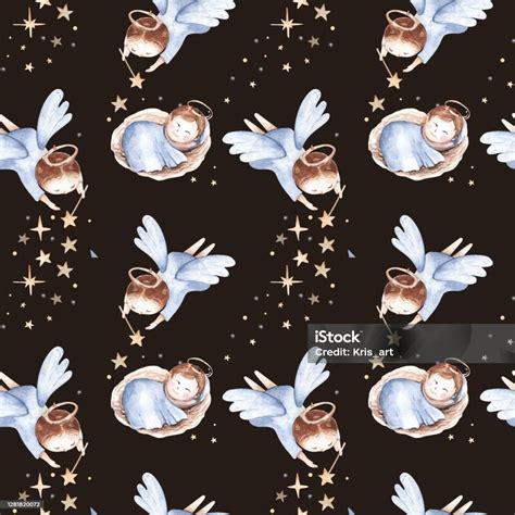 수채화 크리스마스 출생 장면 원활한 패턴 신생아 예수 마리아 천사와 양매직 기독교 이야기 거룩한 유쾌한 크리스마스 카드 건초 식물에 대한 스톡 벡터 아트 및 기타 이미지