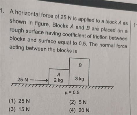 a horizontal force of 25 n is applied to a block a as shown in figure bl