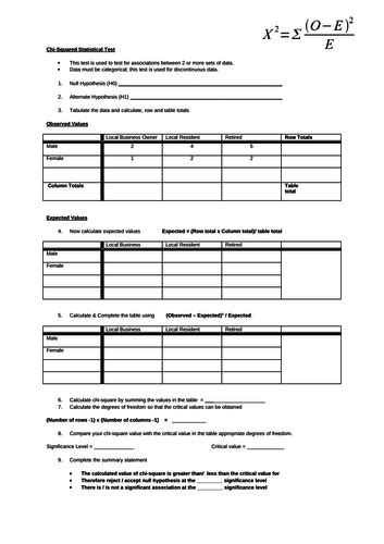 A Level Geography Statistical Tests Teaching Resources