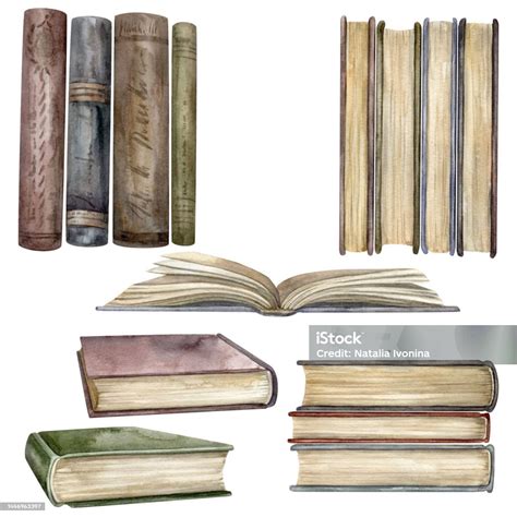 책 수채화 클립 아트에 대한 그림을 설정합니다 작가 블로그 포장 섬유 웹 디자인 웹 사이트 스티커 초대장 템플릿 로고 용으로 설계되었습니다 손으로 그렸습니다 개체 그룹에