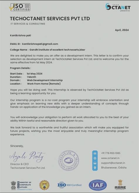 Kantikrishna Pati On Linkedin Octanet Internship