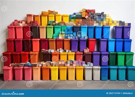 Sorted Recyclables In Color Coded Bins Stock Illustration