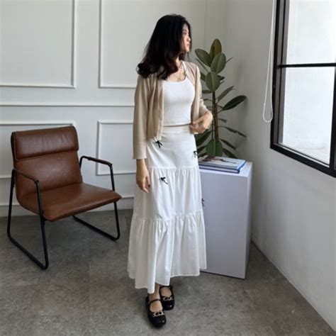 Jual Veeta Skirt Rok Susun Putih Rok Putih Panjang Rok Pita Putih