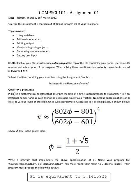 Assignment 1 For Computer Science Compsci 101 Assignment 01 Due 4