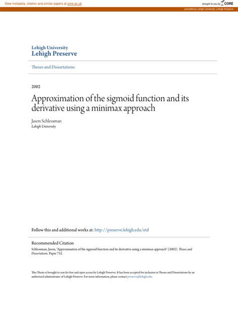 Approximation Of The Sigmoid Function And Its Derivative Using A Minimax Approach Download