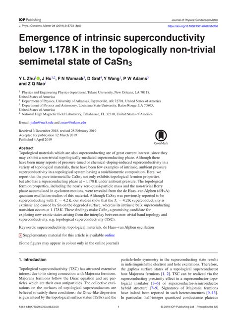 Emergence Of Intrinsic Superconductivity Below 1178 K In The Topologically Non Trivial