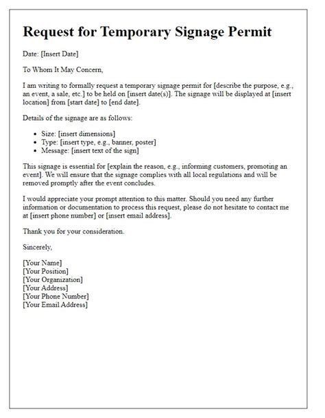 Letter Template For Temporary Signage Permit Free Samples In Pdf