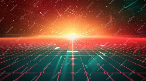 Premium Photo Futuristic Digital Landscape With Glowing Grid And Sunrise Scifi Concept
