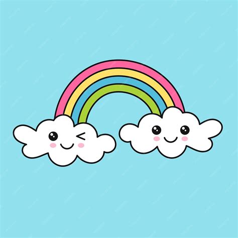 Premium Vector Colorful Rainbow And Clouds With Cute Faces