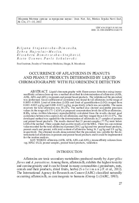 Pdf Occurrence Of Aflatoxins In Peanuts And Peanut Products Determined By Liquid