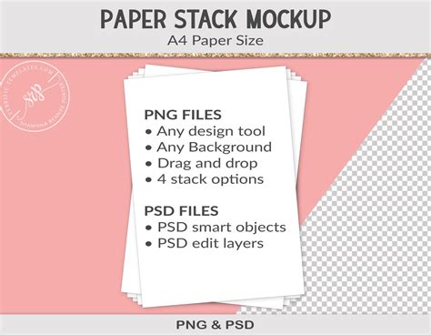 A4 Paper Stack Mockup Letter Size Paper Display Template Digital