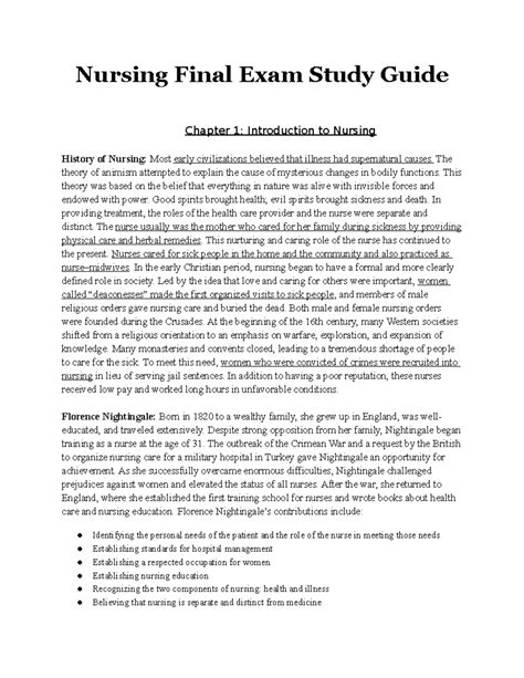 Nursing Final Exam Study Guide Nursing Final Exam Study Guide Chapter Introduction To