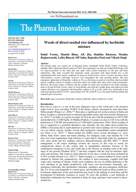 Pdf Weeds Of Direct Seeded Rice Influenced By Herbicide Mixture