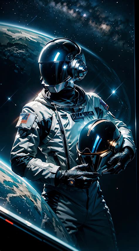 Astronaut In Space With Helmet And Helmet On Holding A Helmet Seaart Ai