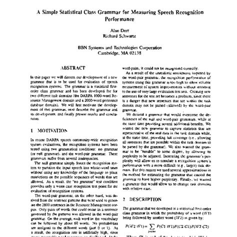 A Simple Statistical Class Grammar For Measuring Speech Recognition Performance Acl Anthology