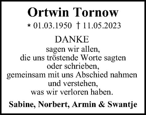 Traueranzeigen Von Ortwin Tornow Trauer38 De